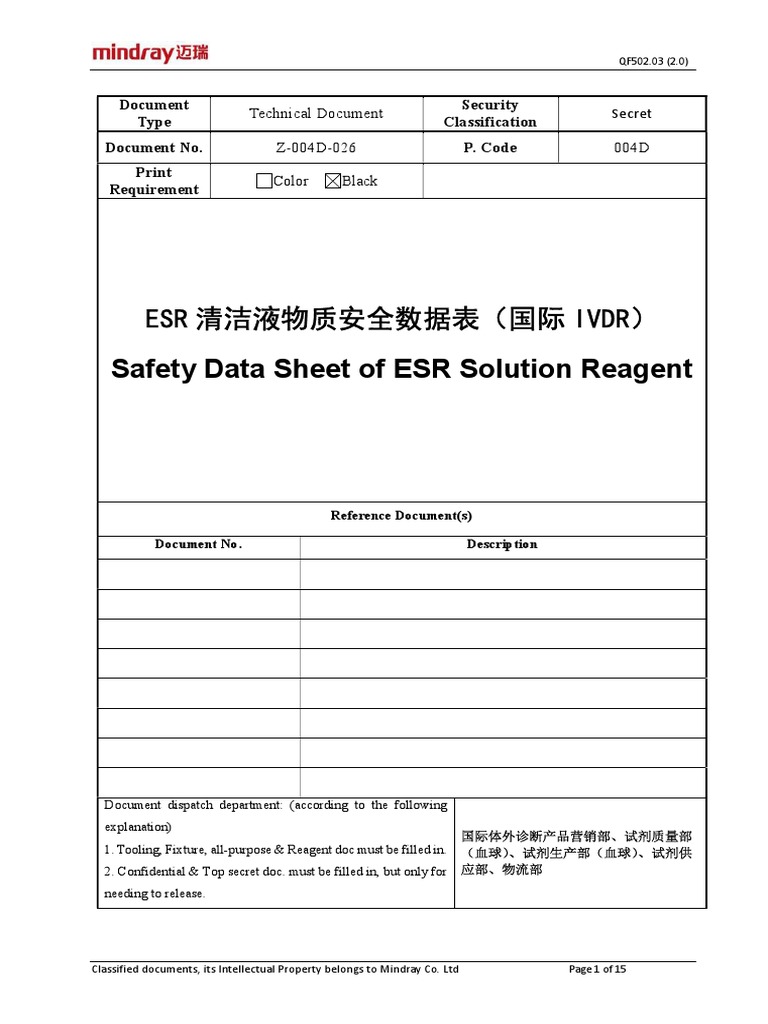 ESR Solution Reagent+MSDS | PDF | Toxicity | Waste Management