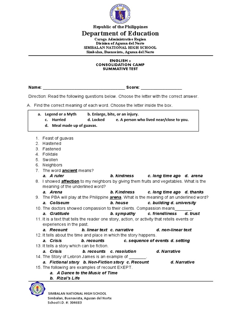 Summative Test | PDF