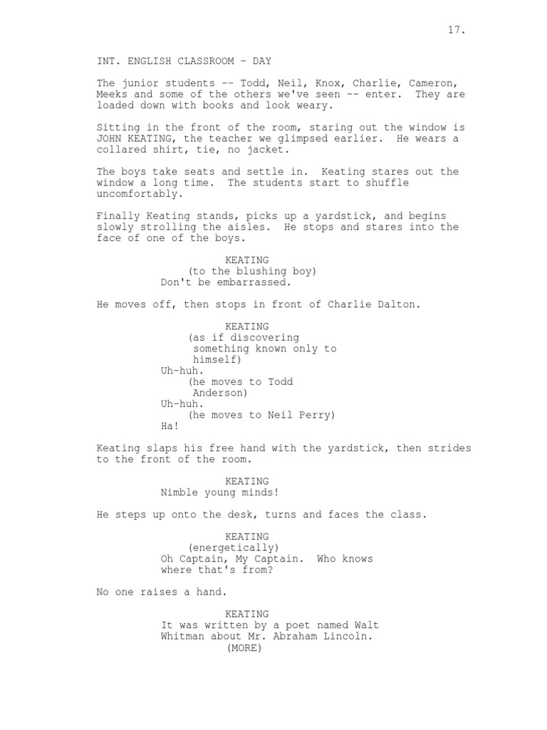 Dead Poets Society Script PDF - Removed | PDF