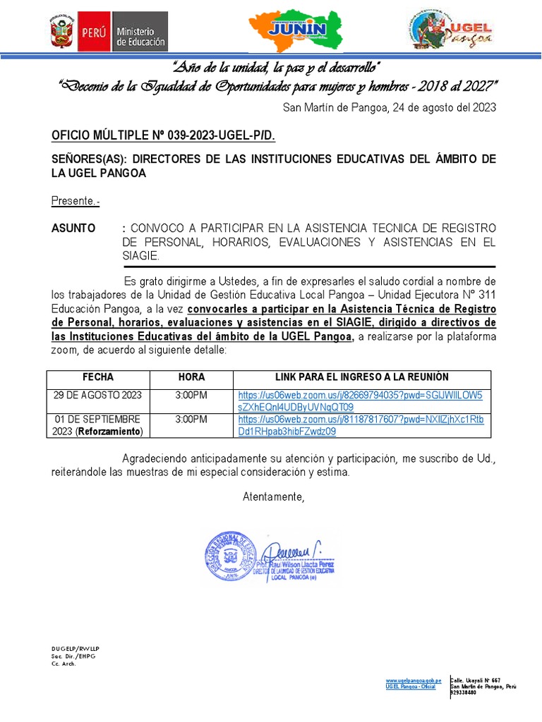 Oficio Múltiple #039-2023-Ugel-P | PDF