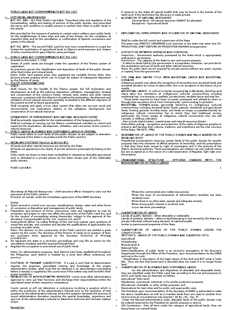 Public Land Act Reviewer - Compress | PDF | Patent | Conveyancing
