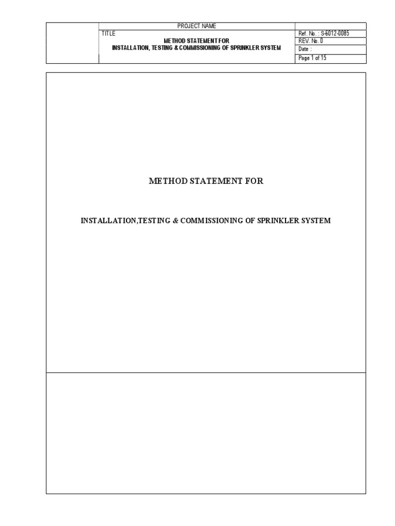 Method Statement For Installationtesting Commissioning of Sprinkler ...
