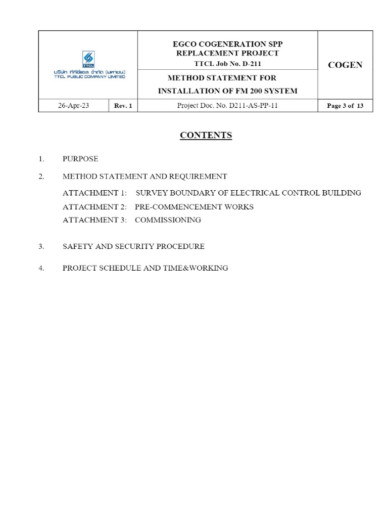 D211-AS-PP-11 1 Method Statement For Installation of Fm-200 System | PDF