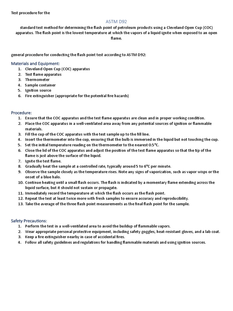 Test Procedure For The ASTM D92 | PDF | Chemistry | Physical Sciences