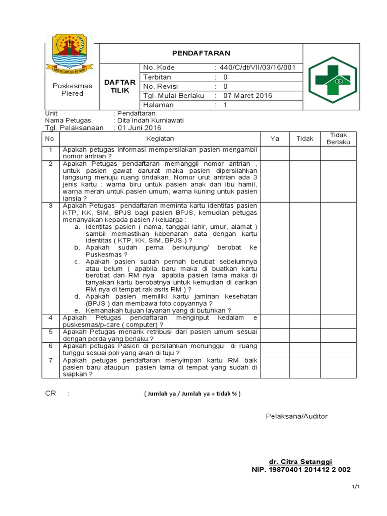 7.1.1.5 B Daftar Tilik Pendaftaran | PDF