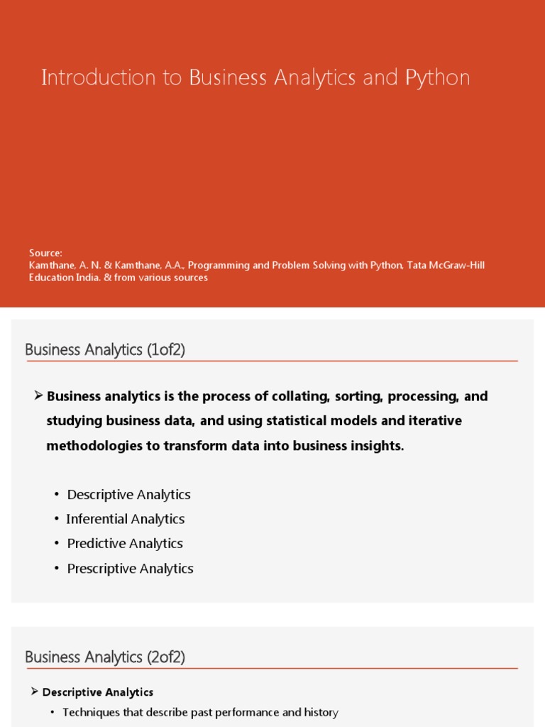 Session 1 Ch 1 And 2 Introduction To Business Analytics And Python Pdf