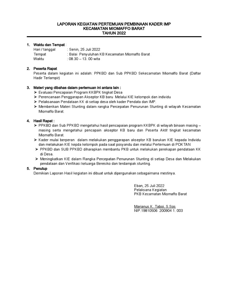Laporan Kegiatan Pembinaan Kader Ppkbd Dan Sub Ppkbd 2021 | PDF