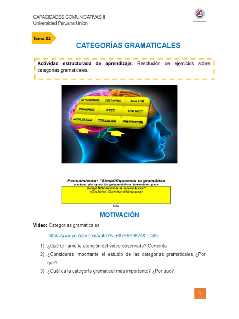 Tema 2 - Categorías Gramaticales | PDF
