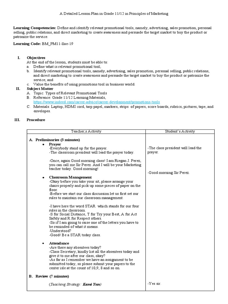 Promotional Tools Lesson Plan | PDF | Marketing | Direct Marketing