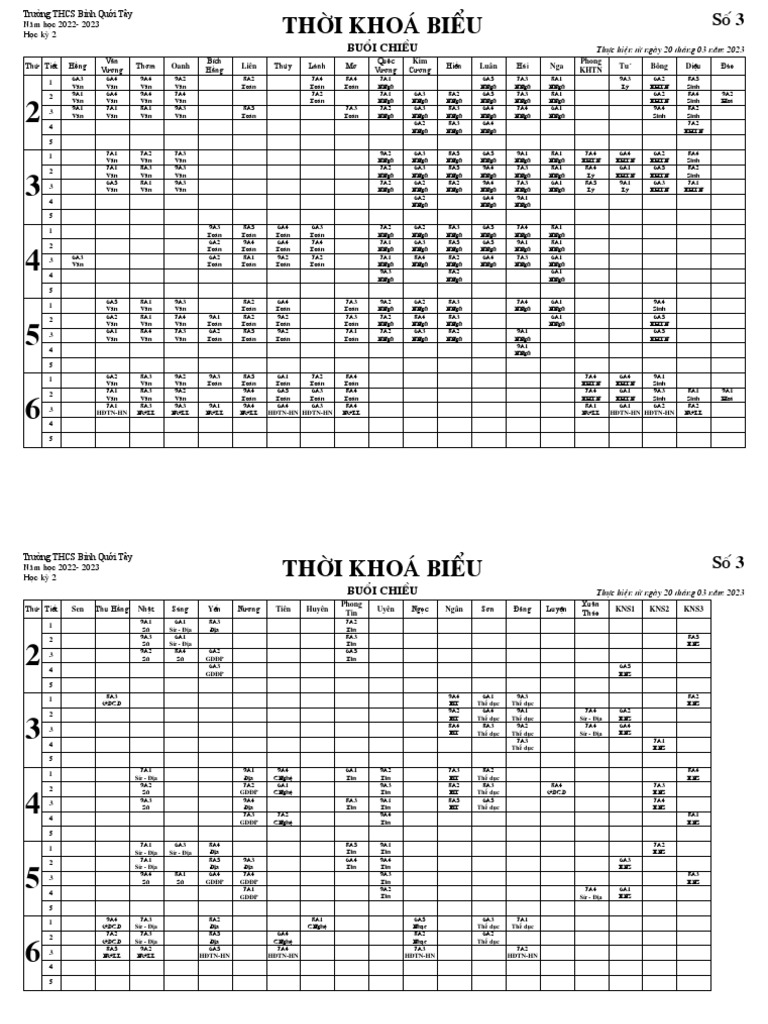 TKB Toan Truong BC Lan 3 - 203202310 | PDF