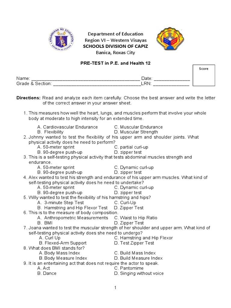 Pre-Test Pe and Health 12 Final | PDF | Dances | Rhythm