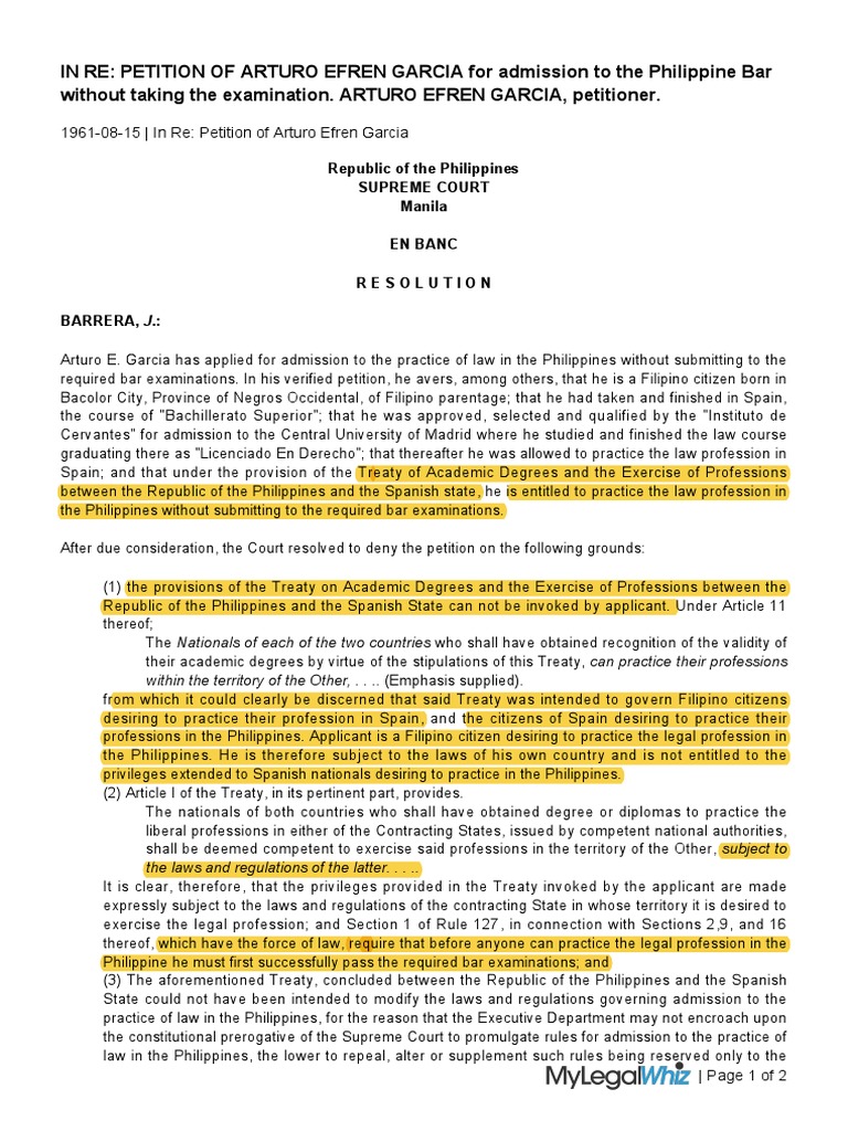 In Re Petition of Arturo Efren Garcia | PDF | Philippines | Treaty