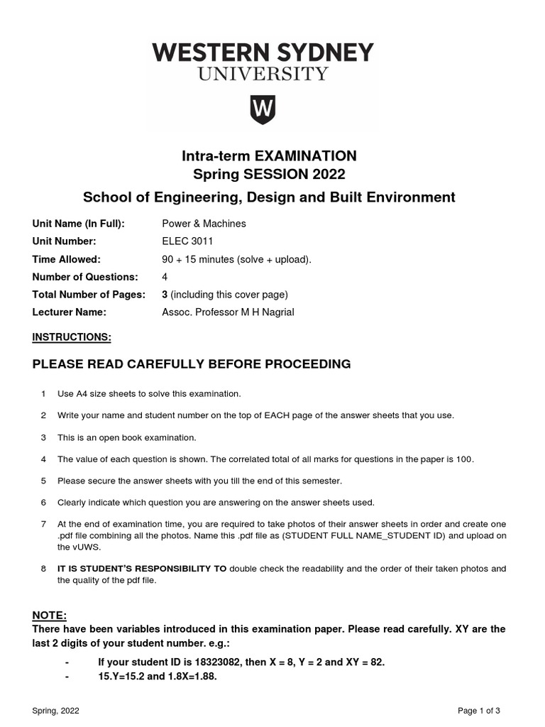 ELEC3011 - Spring 2022 - Intra-Term Exam | PDF | Inductor | Inductance