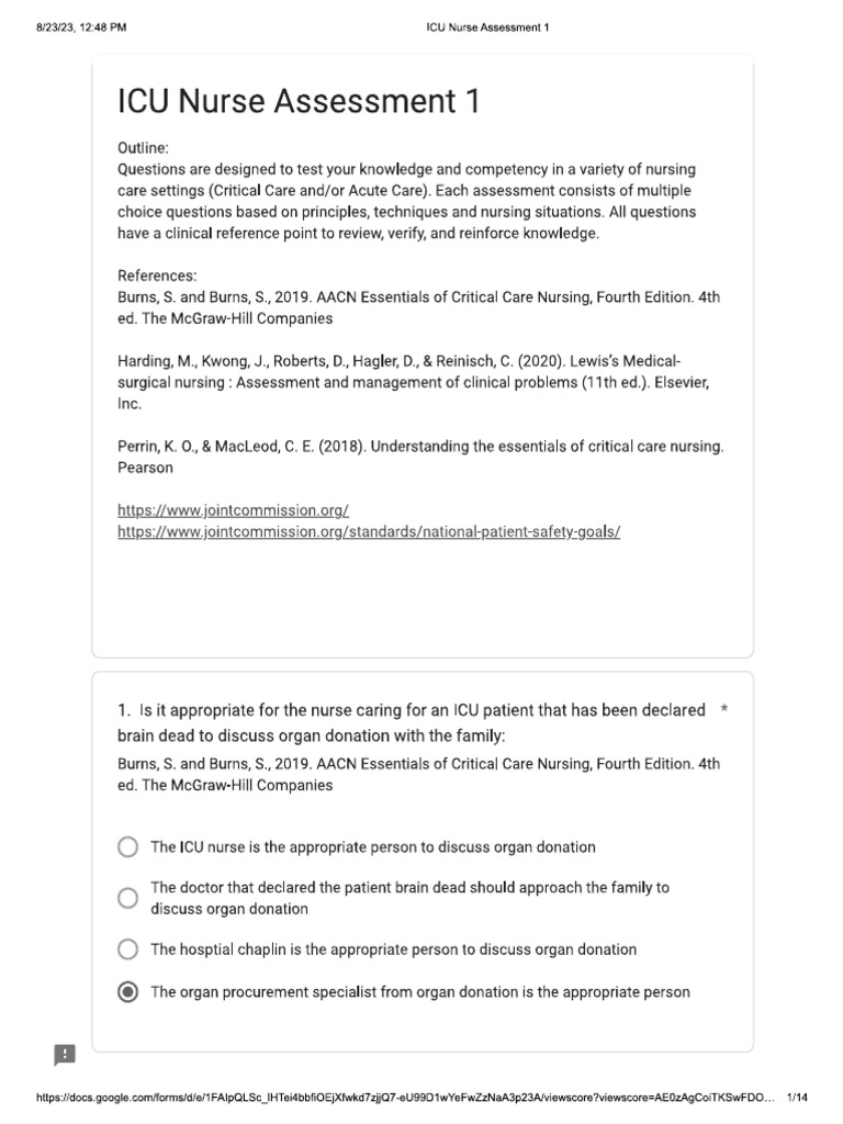 Icu Nurse Assessment | PDF