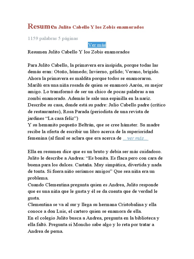 Resumen Julito Cabello Y Los Zobis Enamorados | PDF