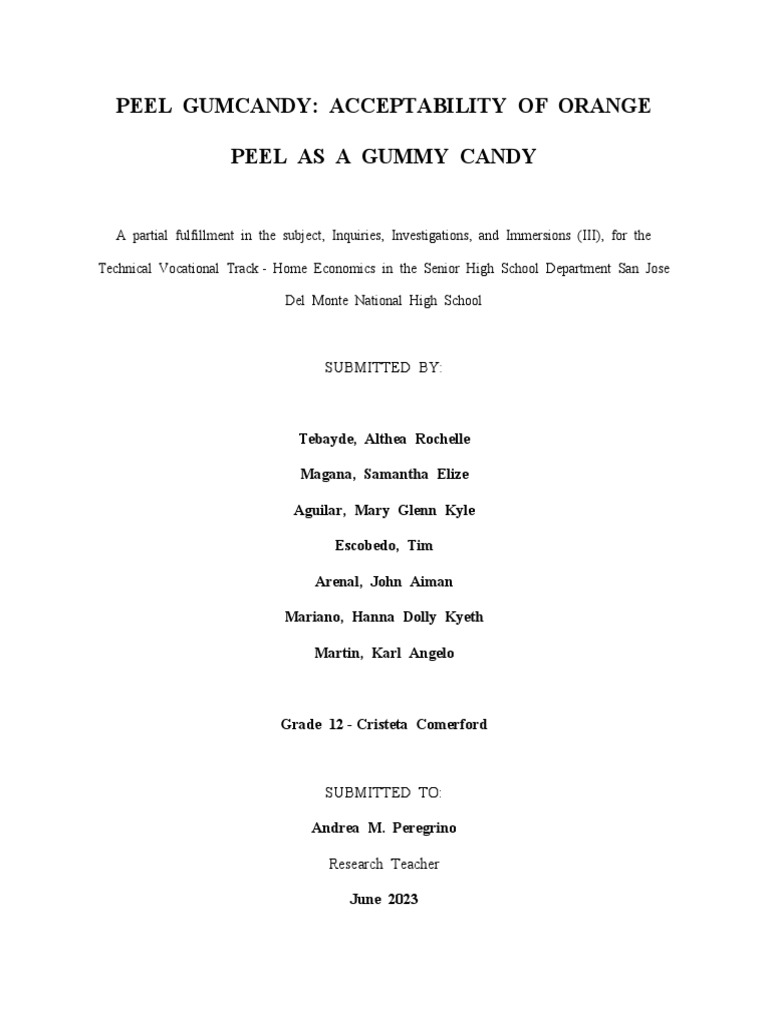 Final Paper - Acceptability of Orange Peel As A Gummy Candy | PDF ...