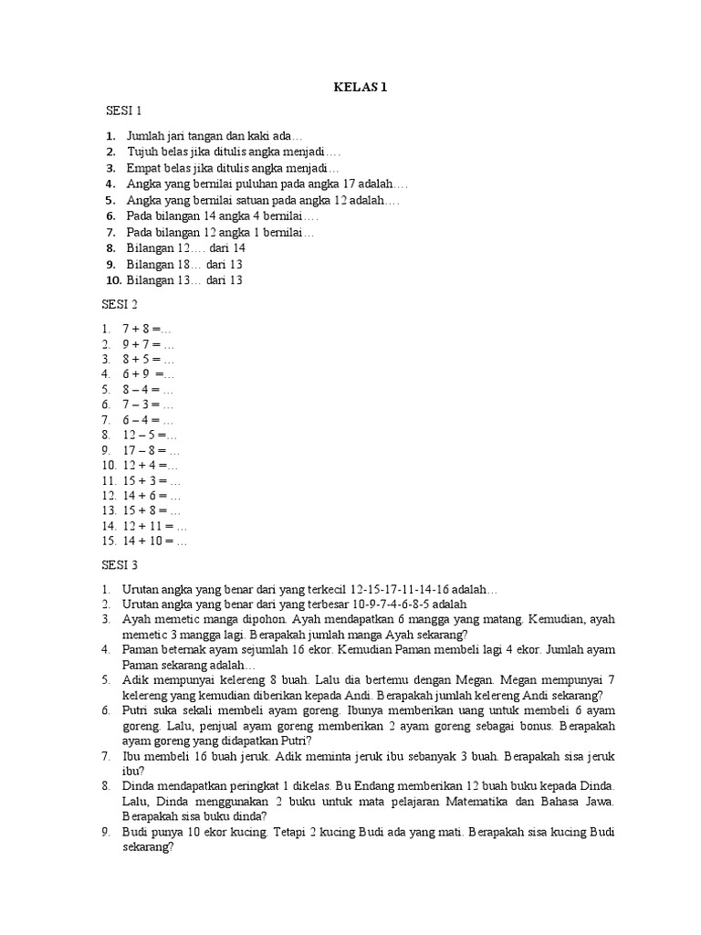 Soal Kelas 1 Dan 2 | PDF | Olahraga & Rekreasi | Griya & Taman