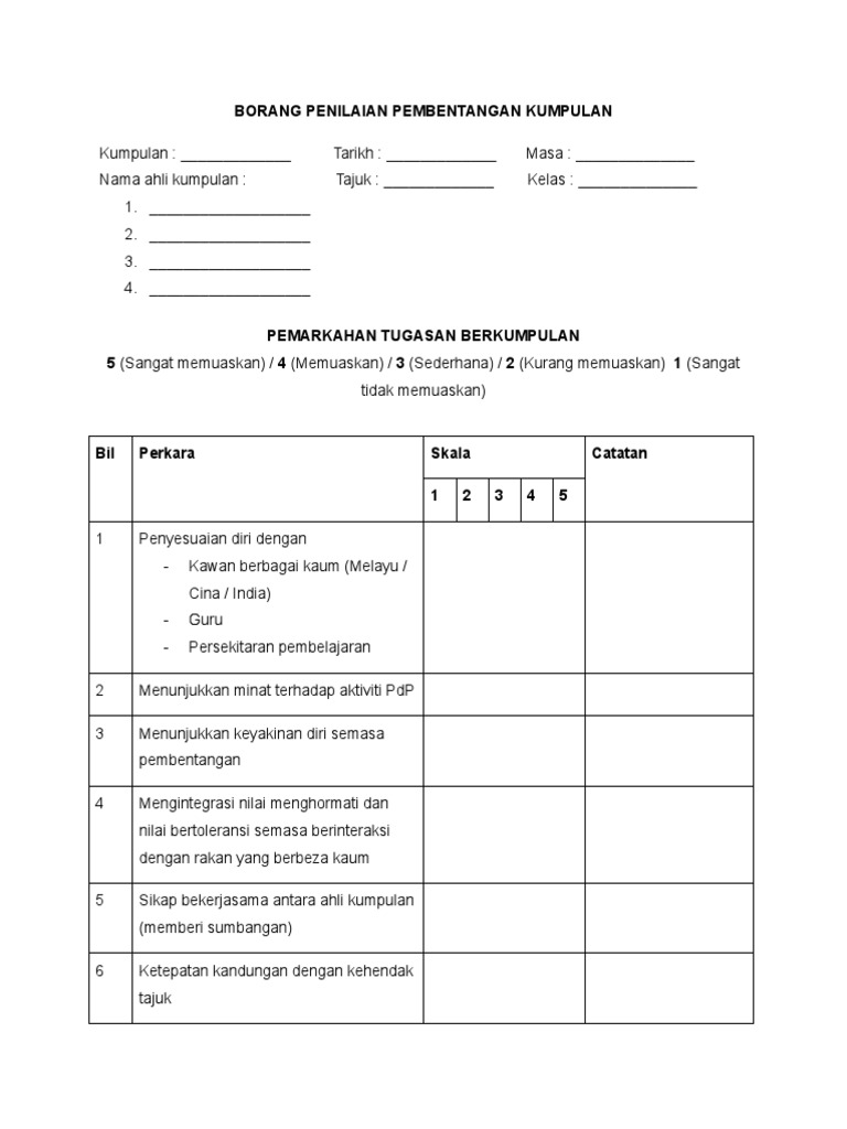 Borang Penilaian Pembentangan | PDF