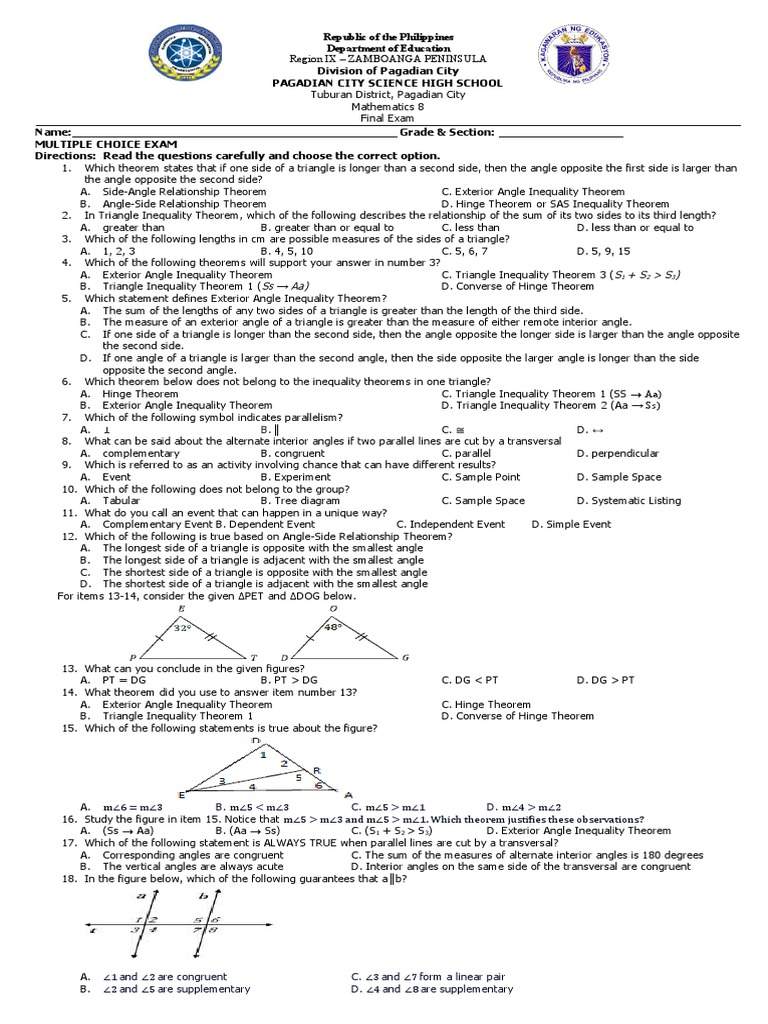 Math8 Final Exam | PDF