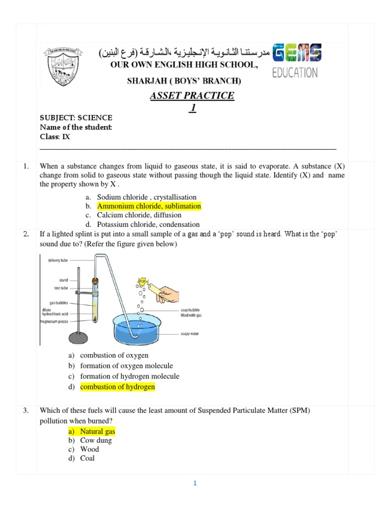 Asset Science Test 1 | Download Free PDF | Combustion | Gases