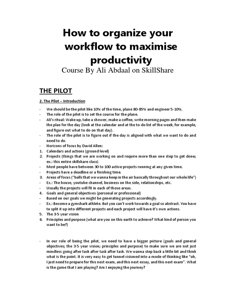 Ali Abdaal SkillShare Course - How To Organize Your Workflow To Maximise Productivity | PDF