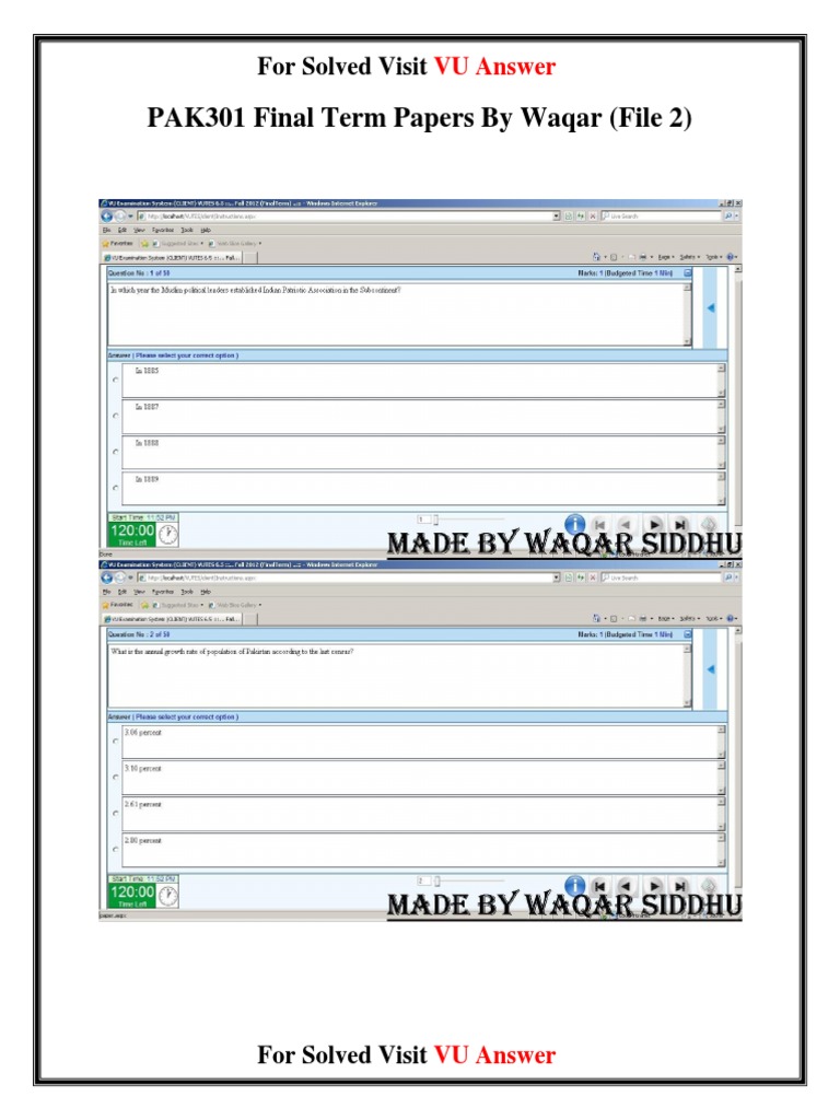 PAK301 Final Term Papers by Waqar (File 2) | PDF