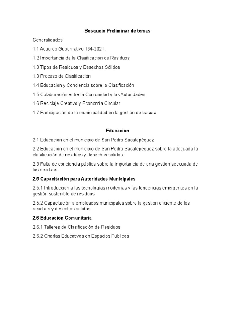Bosquejo Preliminar de temas | PDF