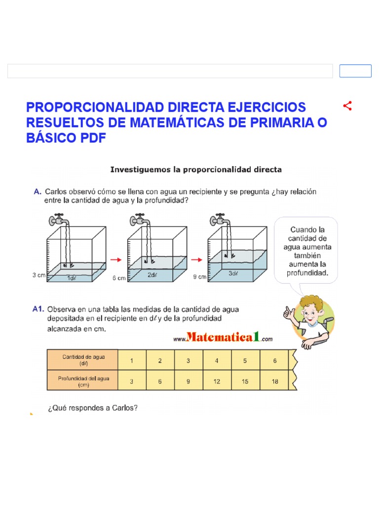 Proporcionalidad Directa Ejercicios Resueltos de Matemáticas de ...