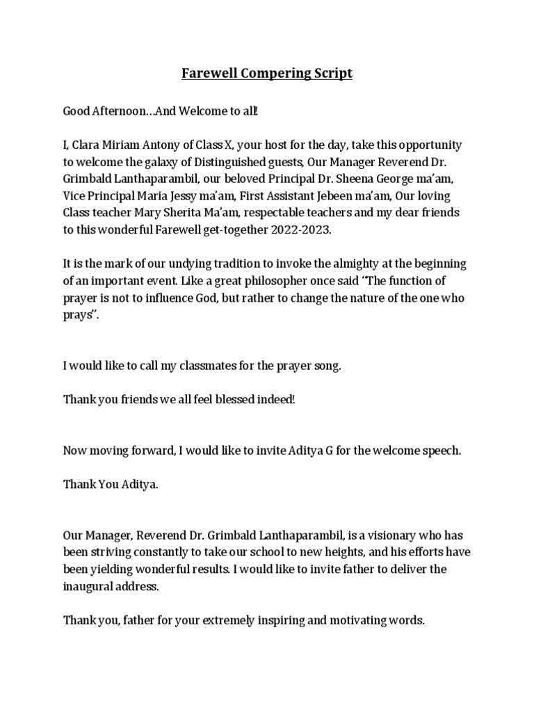 Farewell Compering Script | PDF