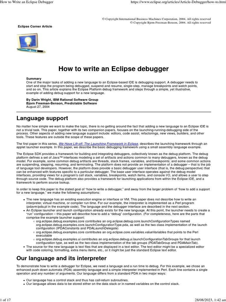 How To Write An Eclipse Debugger Pdf Eclipse Software Class Computer Programming