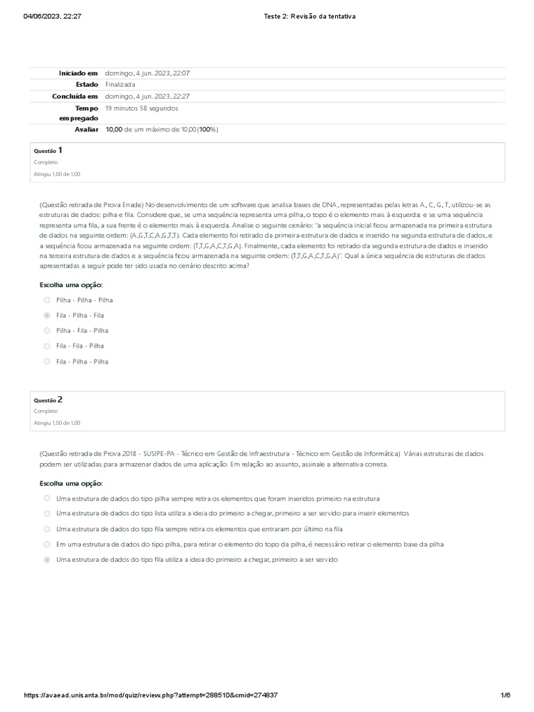 Teste 2 - Estrutura de Dados | PDF | Estrutura de dados | Classe ...