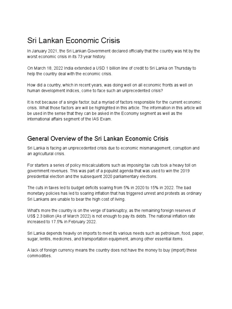 Sri Lankan Economic Crisis | PDF