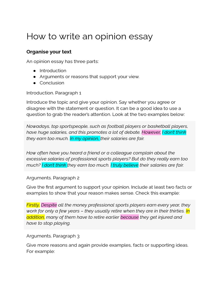 How To Write An Opinion Essay - Guidelines | PDF | Essays | Argument