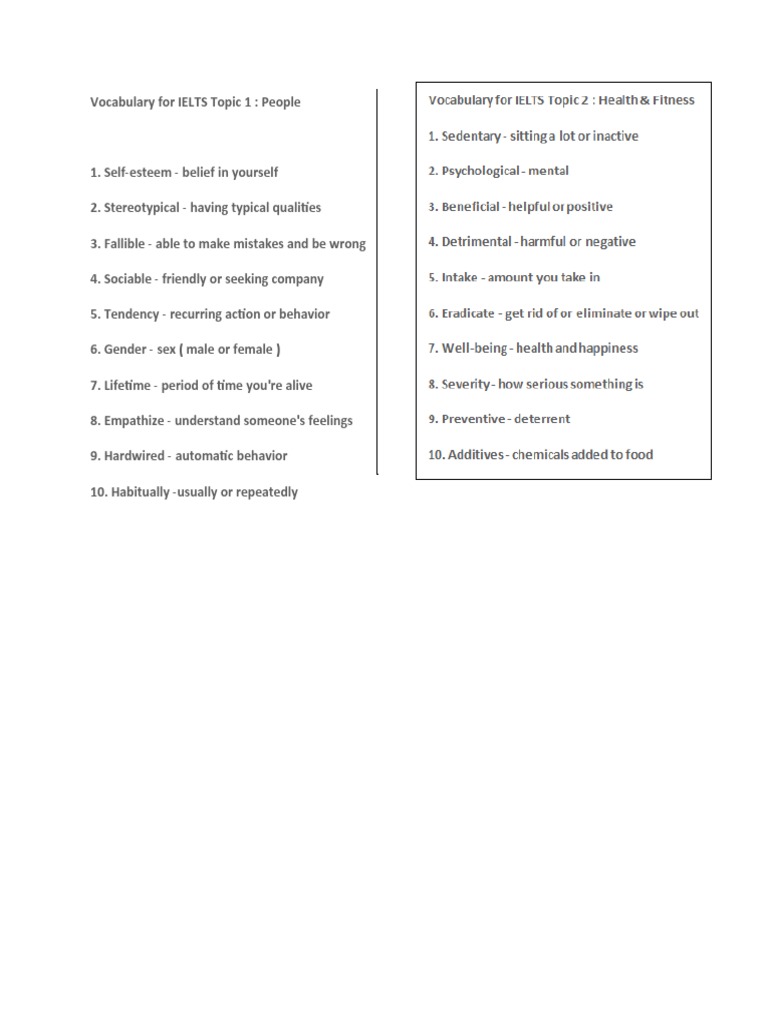 Vocabulary For IELTS Topic 1 | PDF | Self-Improvement
