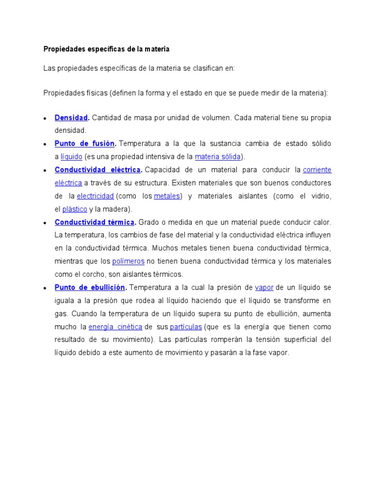 Propiedades físicas y químicas de la materia | PDF | Conductividad ...