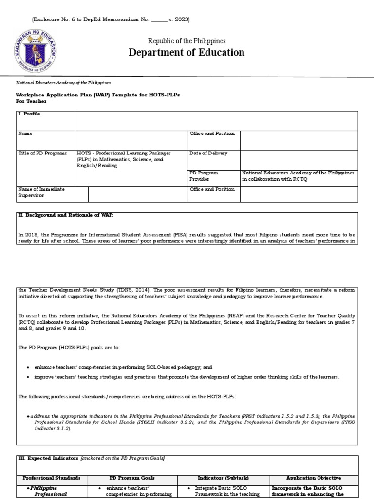 s5 Template WAP-for-Teachers | PDF | Teachers | Learning