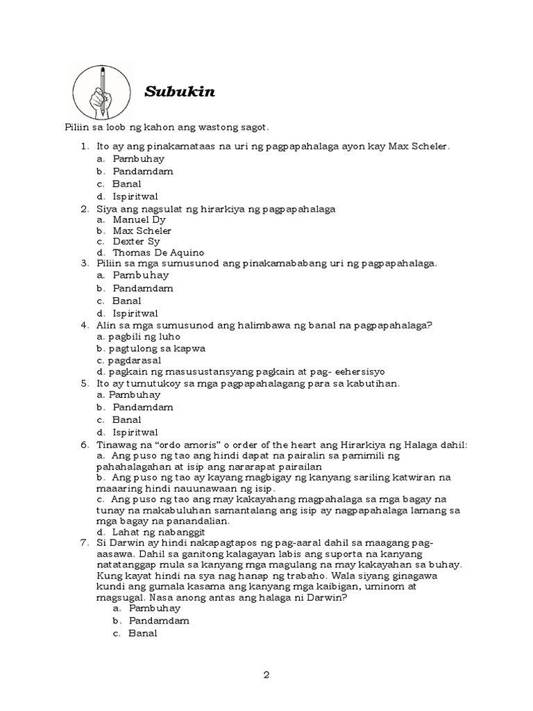 Esp7 q3 Mod3 Hirarkiya-ng-Pagpapahalaga | PDF