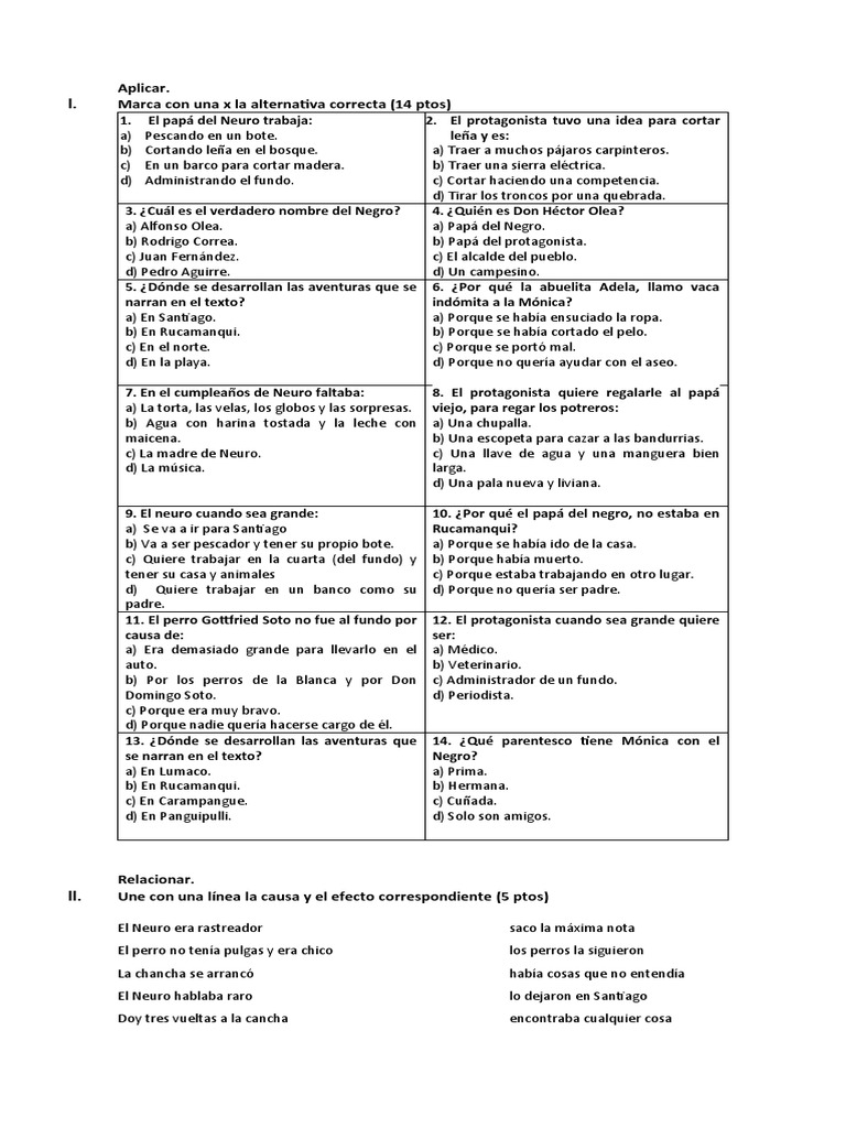 Actividades sobre "Mi amigo el negro" | PDF