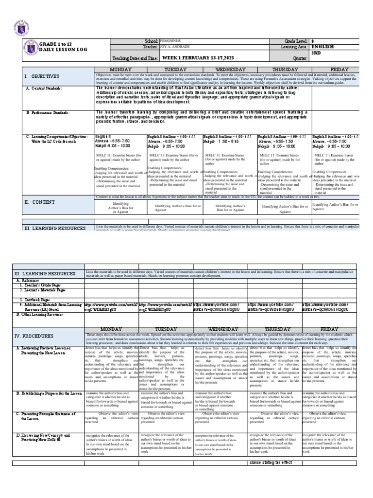 dll-eng8-3RD Week 1 | PDF | Learning | Bias