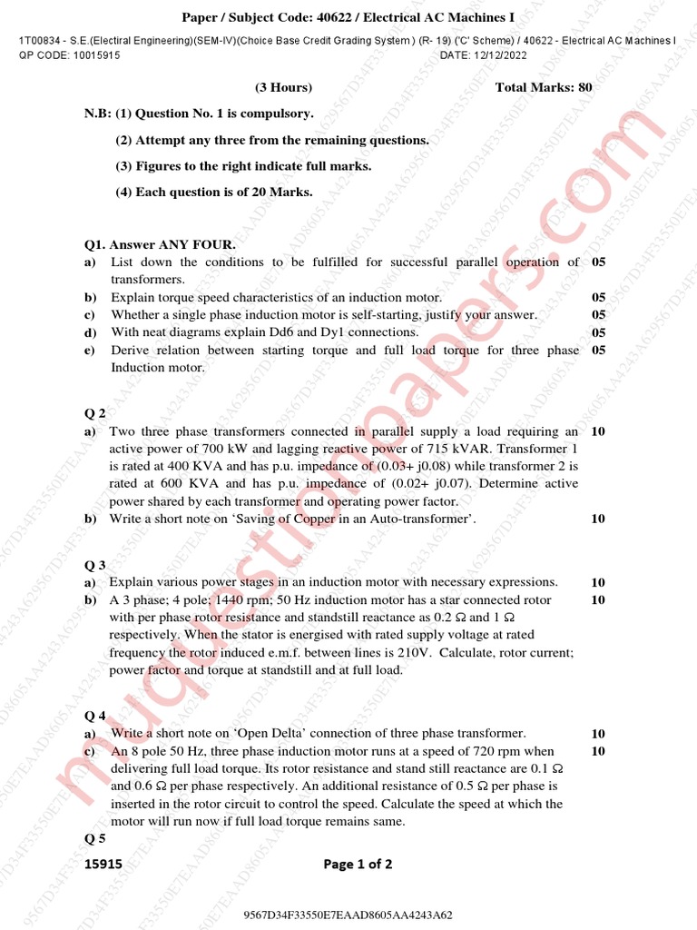 Be - Electrical Engineering - Semester 4 - 2022 - December - Electrical Ac Machines Irev 2019 C ...