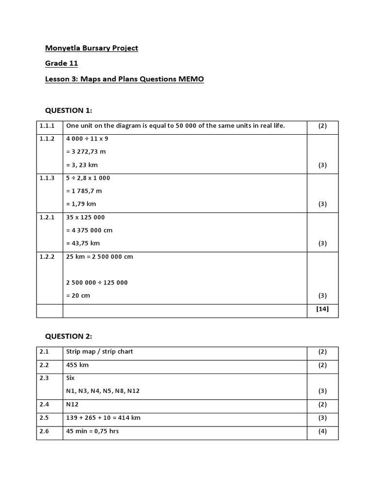 Lesson 3 Maps and Plans Questions MEMO | PDF