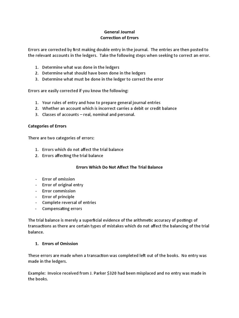 General Journal Correction Of Errors 1 Pdf Debits And Credits Economies