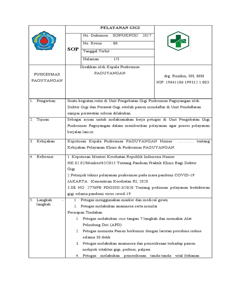 Sop Pelayanan Gigi Pgy | PDF | Sains & Matematika