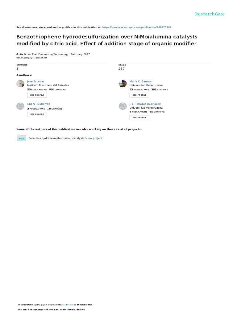 Benzothiophene Hydrodesulfurization Over NiMo Alumina Catalysts ...
