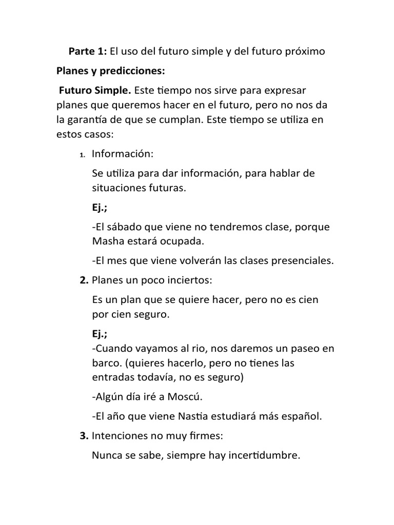 Parte 1 futuro simple y próximo | PDF