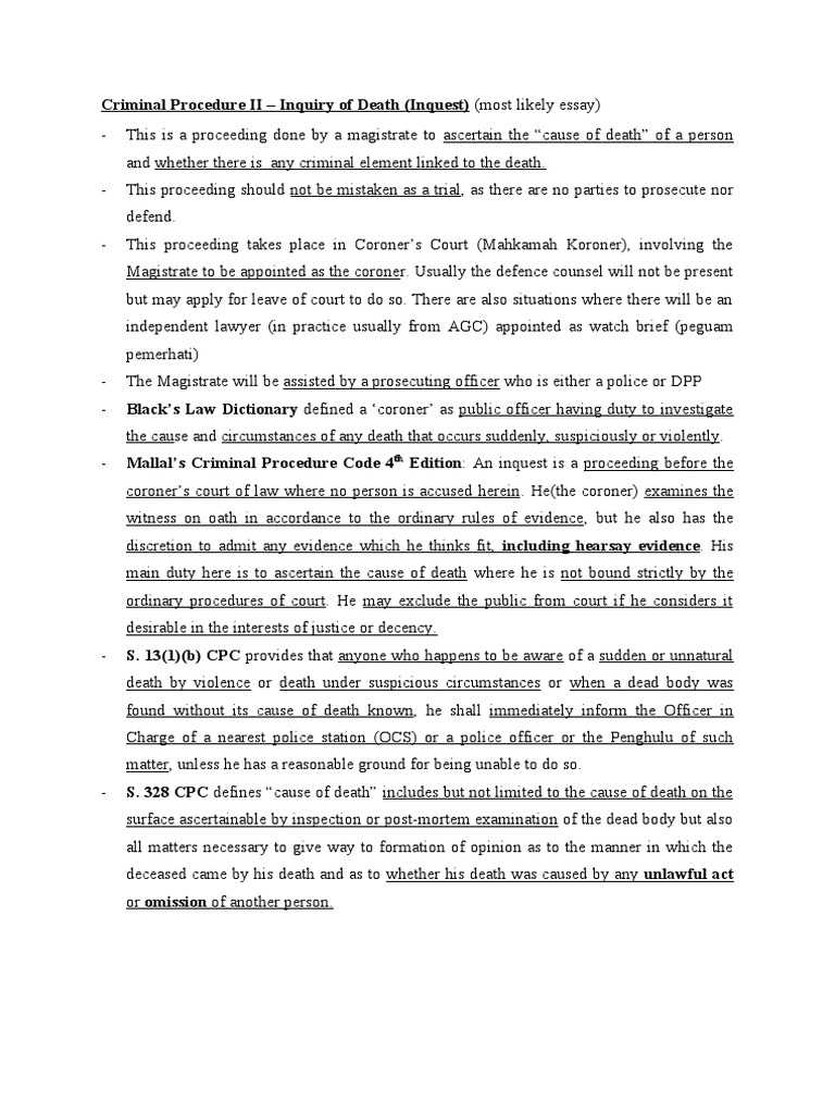 CRP 2 - Inquiry of Death (Inquest) | PDF | Prosecutor | Coroner