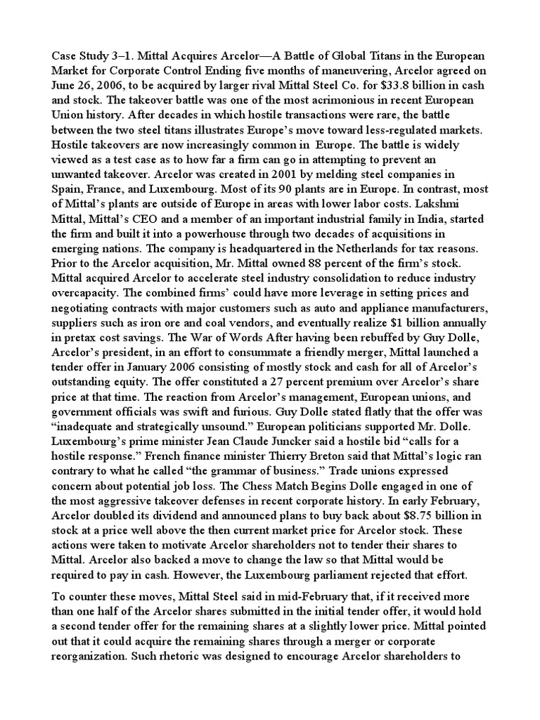 Case Study 3-1 | PDF | Takeover | Share Repurchase