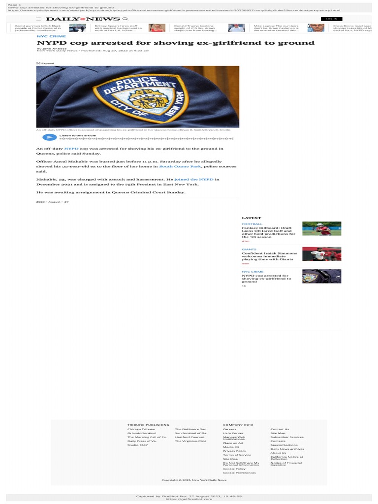 NYPD Cop Arrested For Shoving Ex-Girlfriend To Ground | PDF