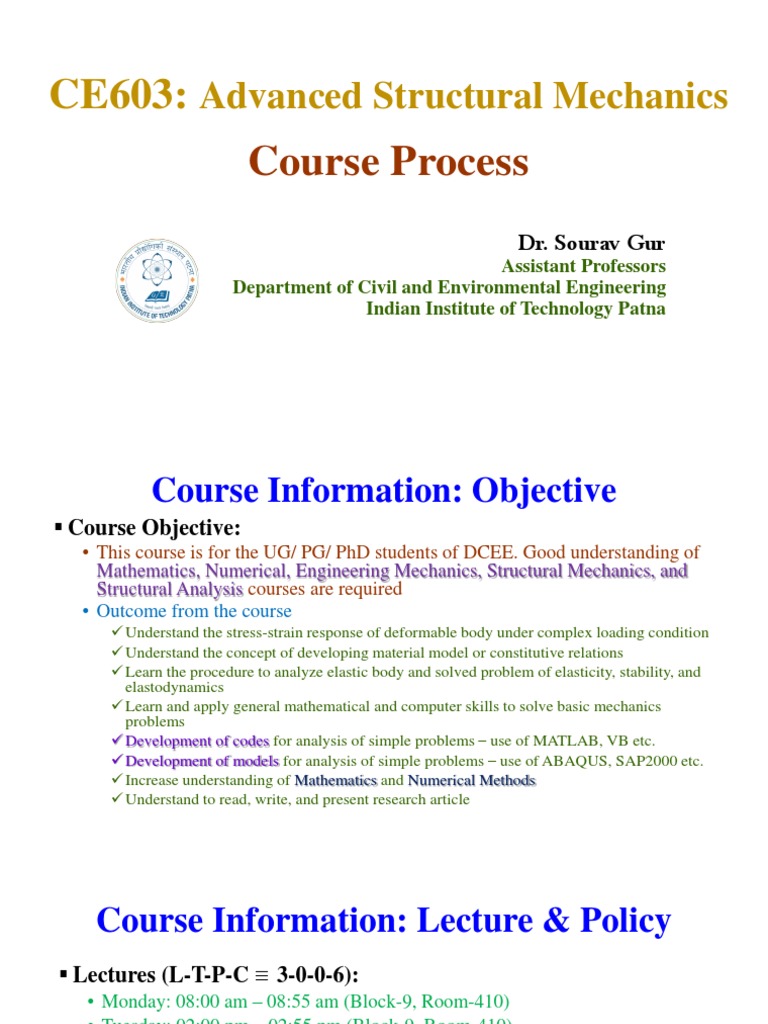 CE603 Advanced Structural Mechanics Course Process | PDF | Structural ...