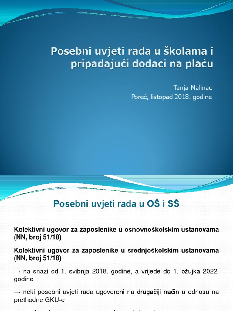 Posebni Uvjeti Rada U Školama I Pripadajući Dodaci Na Plaću | PDF
